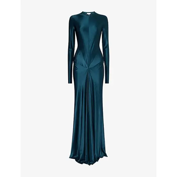 Victoria Beckham Zip-front Cut-out Stretch-jersey Maxi Dress - Dark Teal