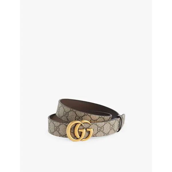 Gucci Gg Marmont Reversible Canvas And Leather Belt - Beige Ebony/rocky