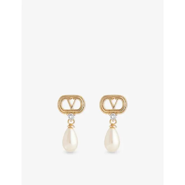 Valentino Garavani Ovalette Swarovski® Pearl Drop Earrings - Oro/light Gold/crystal
