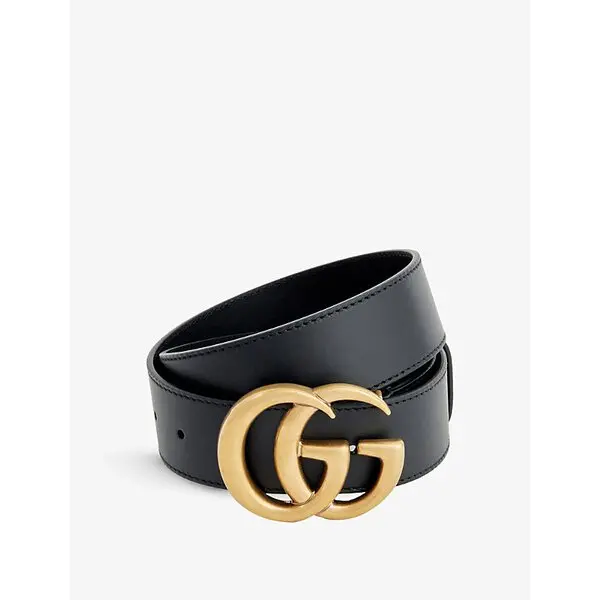 Gucci Logo Buckle Wide Leather Belt - Nero