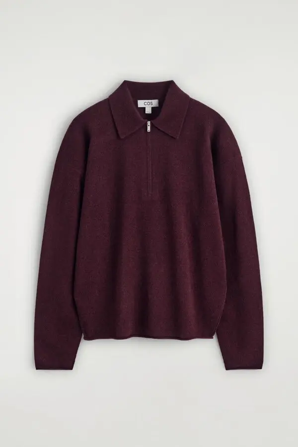 Cos Merino Wool-yak Zip-up Polo Shirt - Red