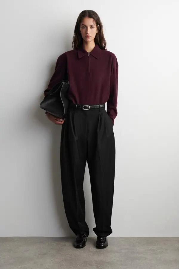 Cos Merino Wool-yak Zip-up Polo Shirt - Red