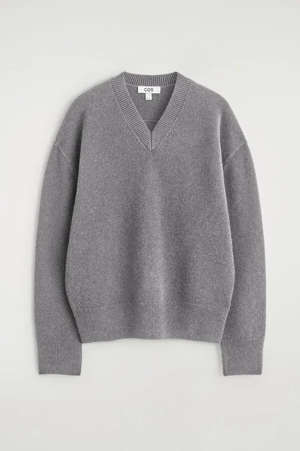Cos Rounded V-neck Wool Blend Sweater - Gray