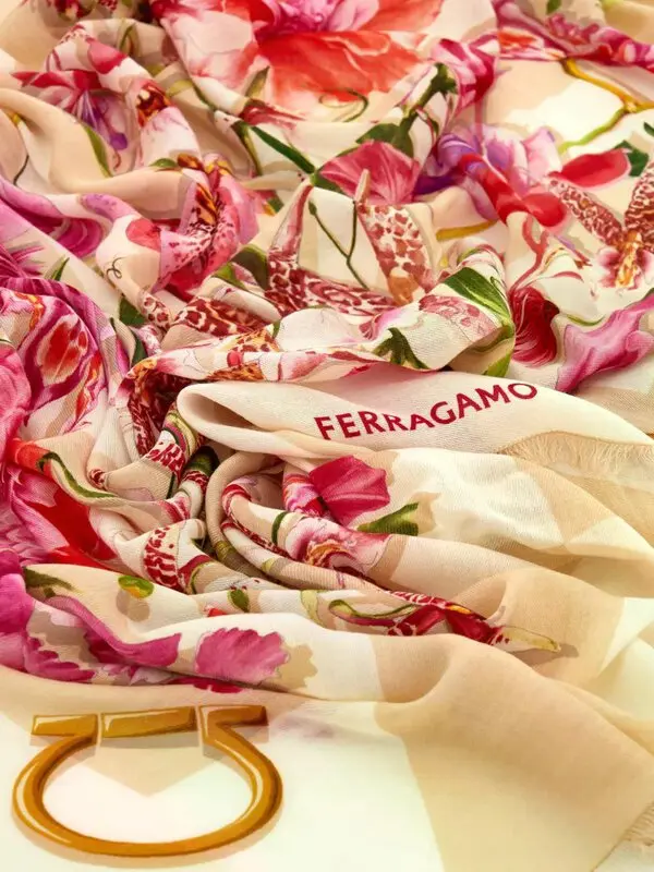 FERRAGAMO Floral Bloom Print Shawl