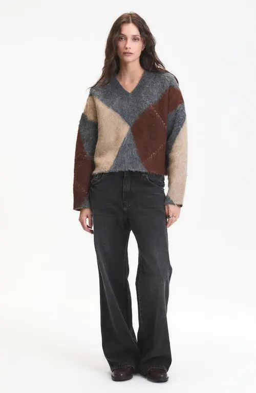 Deluc Micah V-neck Argyle Sweater - Grey Melange