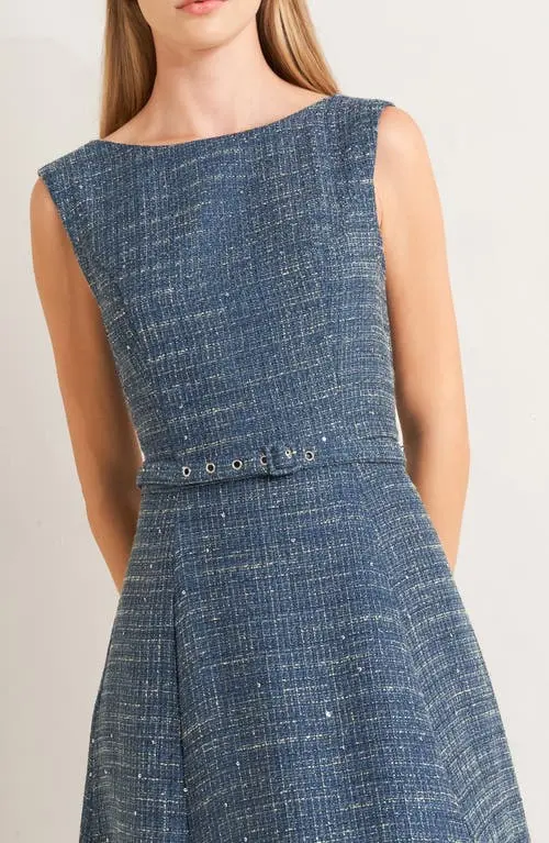 FREEMARKET Sequin Belted Tweed Midi Dress