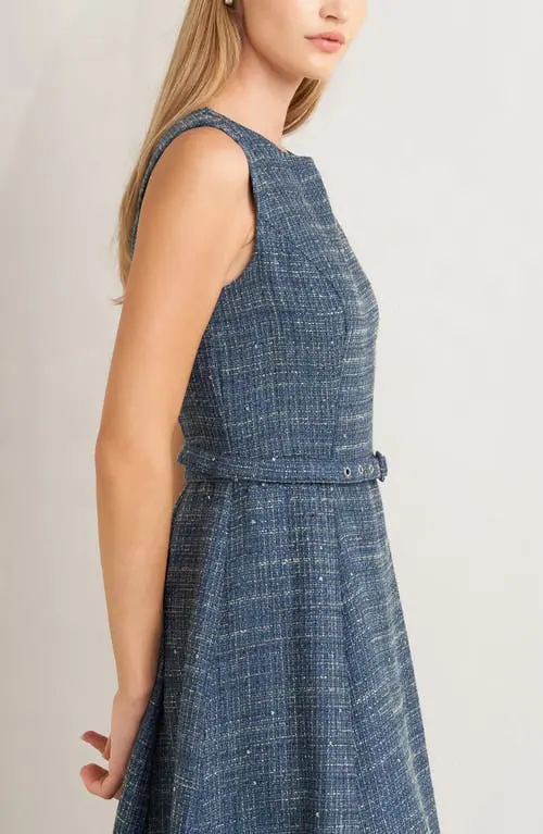 FREEMARKET Sequin Belted Tweed Midi Dress