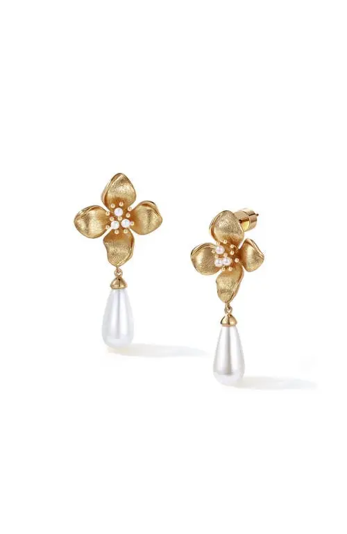 RC RETRO CHIC Iris Blossom Pearl Earrings - Gold & White