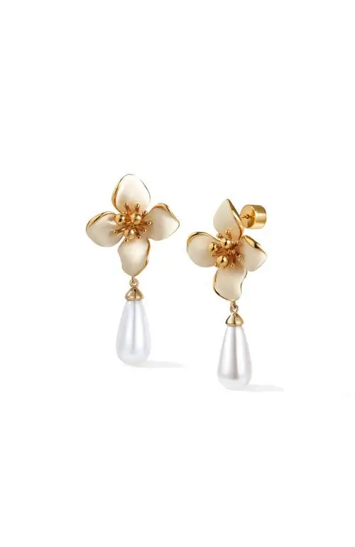 RC RETRO CHIC Iris Blossom Pearl Earrings - White & Gold