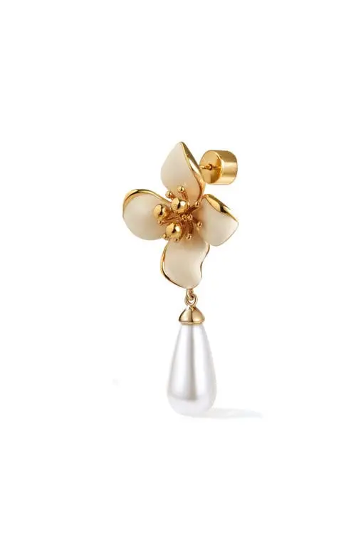 RETRO CHIC Iris Blossom Pearl Earrings - White & Gold