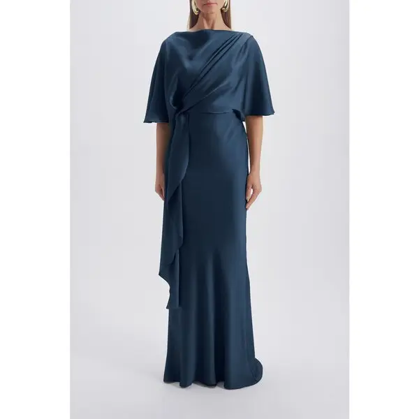 Amsale Cascading Drape Gown - Petrol