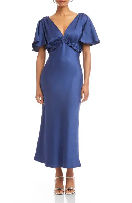 Fifteen Twenty Shailene Satin Flutter Sleeve Midi Dress