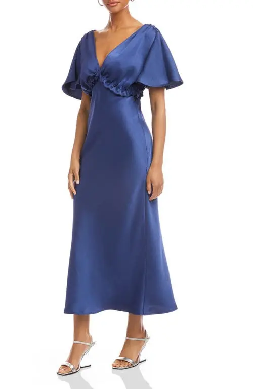 Fifteen Twenty Shailene Satin Flutter Sleeve Midi Dress