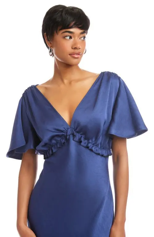 Fifteen Twenty Shailene Satin Flutter Sleeve Midi Dress