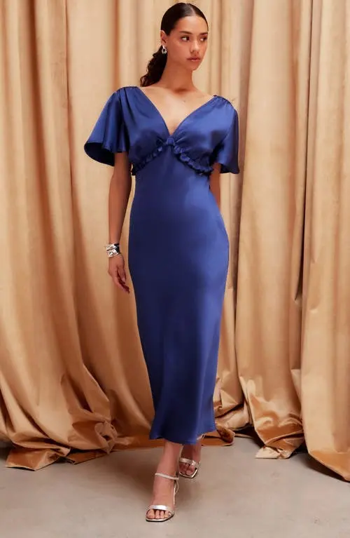 Fifteen Twenty Shailene Satin Flutter Sleeve Midi Dress