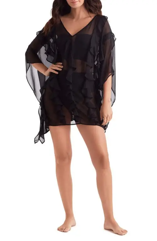 MIMI FLAMINGO Breeze Ruffle Sheer Cover-up Poncho - Black