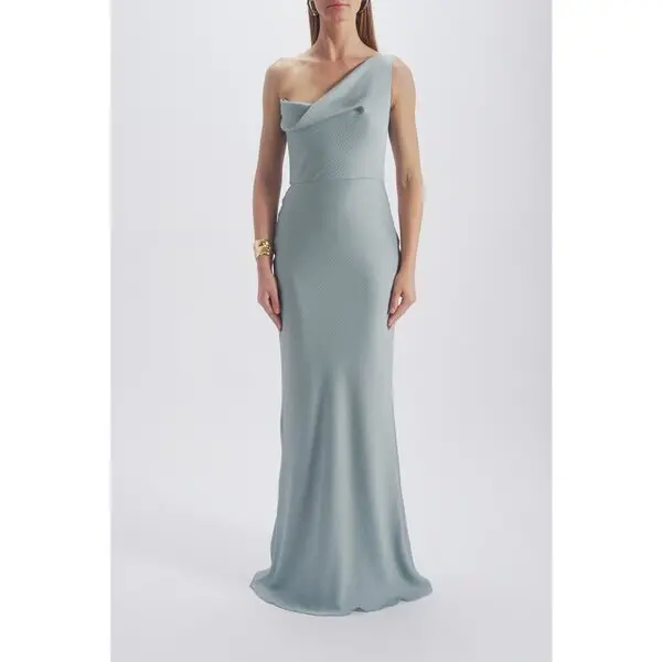 Amsale Hammered Satin One-shoulder Gown - Jade