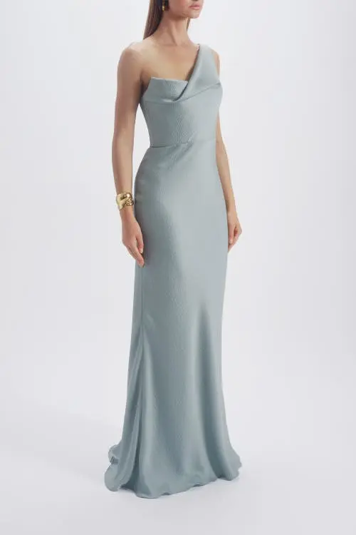 Amsale Hammered Satin One-shoulder Gown - Jade