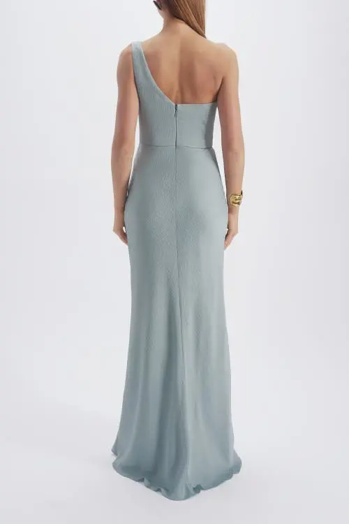 Amsale Hammered Satin One-shoulder Gown - Jade