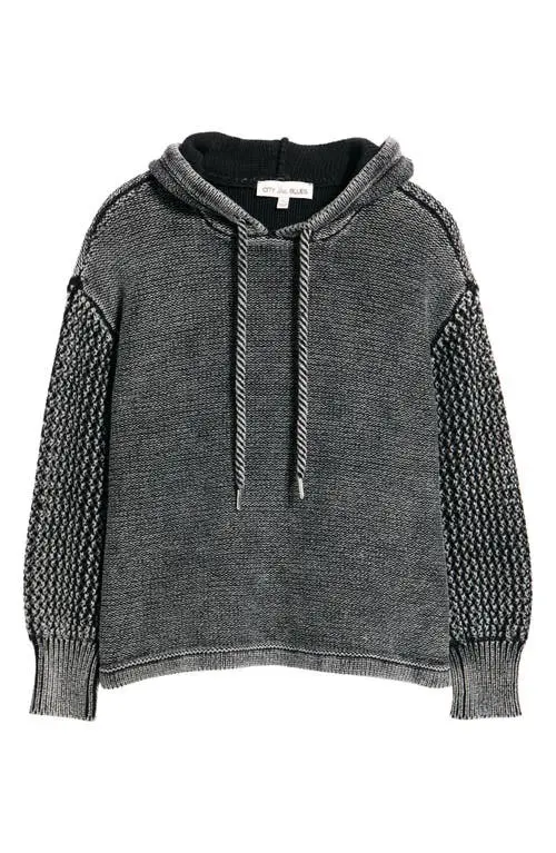 CITY BLUES Relaxed Fit Open Stitch Hoodie - Black