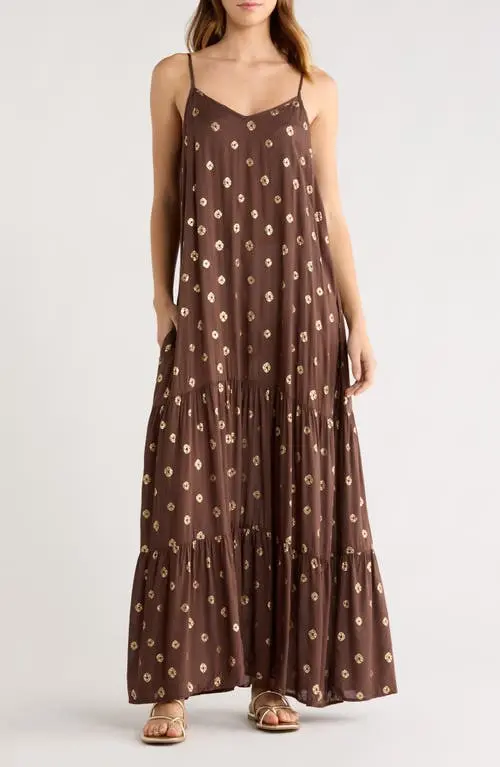 Elan Metallic Dot Cover-up Dress - Brown Polka