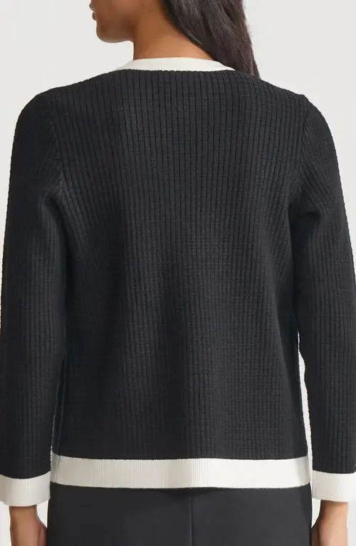 KASPER Ribbed Knit Cardigan With Welt Pockets