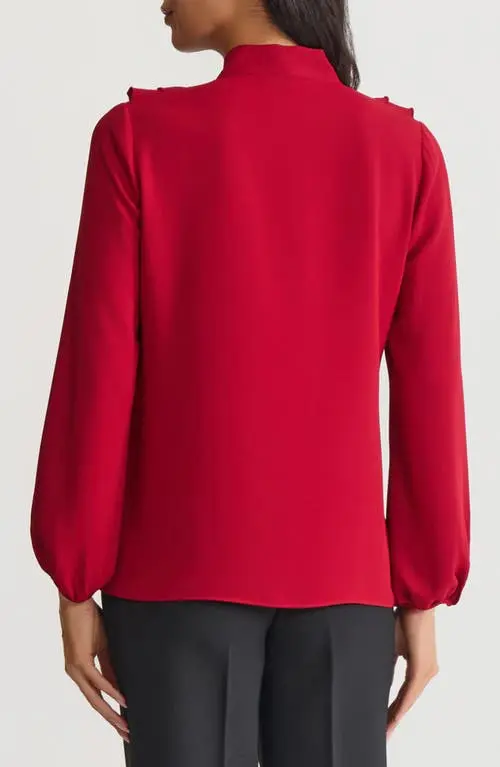 KASPER Crepe Top With Ruffle Trim And Tie Front - Fire Red