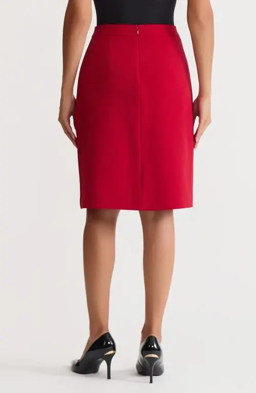 KASPER Pencil Skirt With Pleat Front - Fire Red