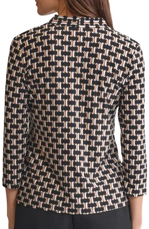 KASPER Geo Print Tie Neck Top