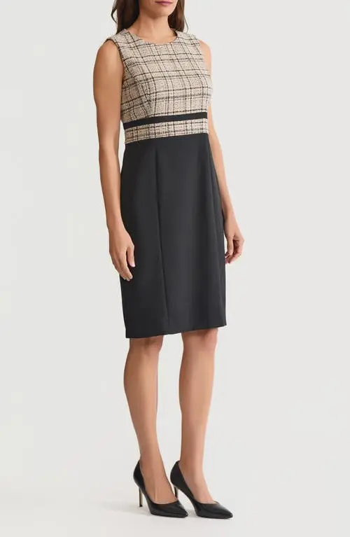KASPER Tweed Contrast Sleeveless Sheath Dress - Soft Sand Multi