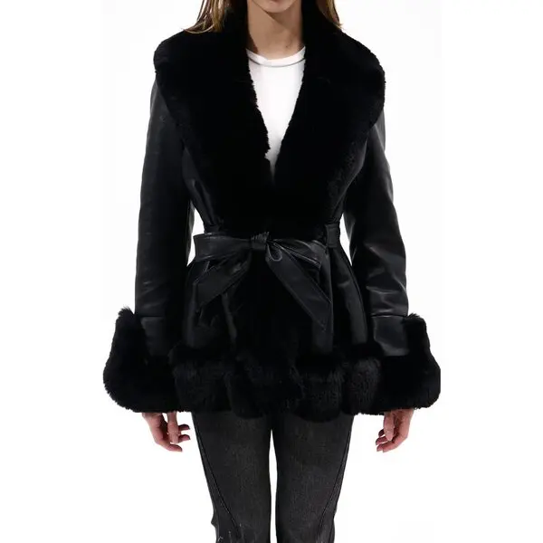 AZALEA WANG Faux Leather And Faux Fur Trimmed Jacket
