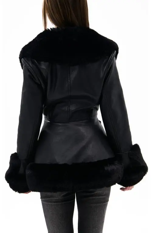 AZALEA WANG Faux Leather And Faux Fur Trimmed Jacket