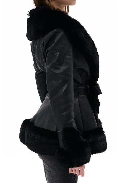 AZALEA WANG Faux Leather And Faux Fur Trimmed Jacket