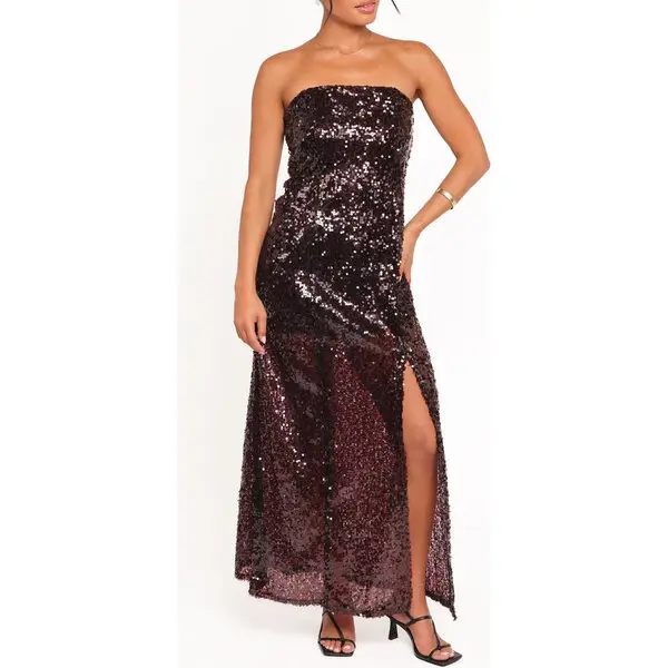 PETAL & PUP Liliane Sequin Strapless Maxi Dress - Cherry Sequin