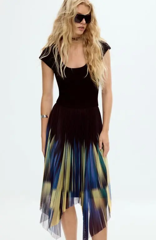 Desigual Pleated Handkerchief Hem Dress