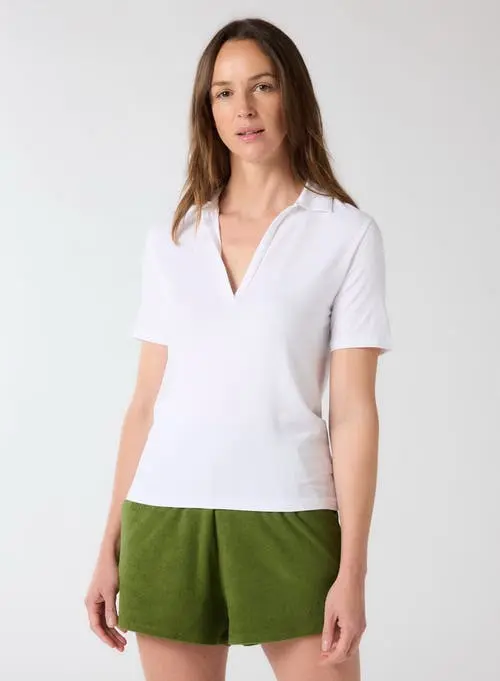 Majestic Filatures Soft Touch Short Sleeve V-neck Polo - Blanc