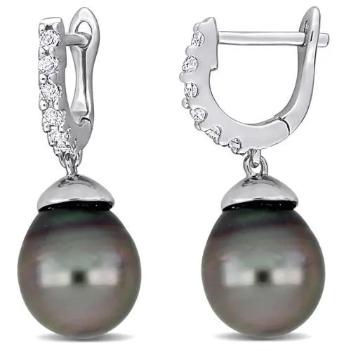 JULIANNA B. Drop Earrings With White Topaz And - Tahitian Pearl