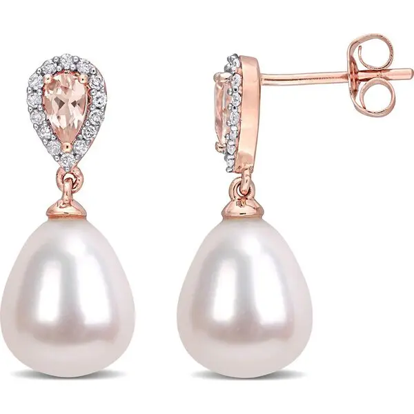 JULIANNA B. 10k Rose Gold Cultured Freshwater Pearl Drop Earrings - Morganite