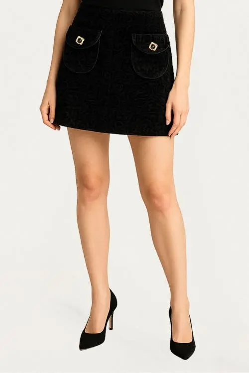 NOCTURNE Textured Velvet Mini Skirt