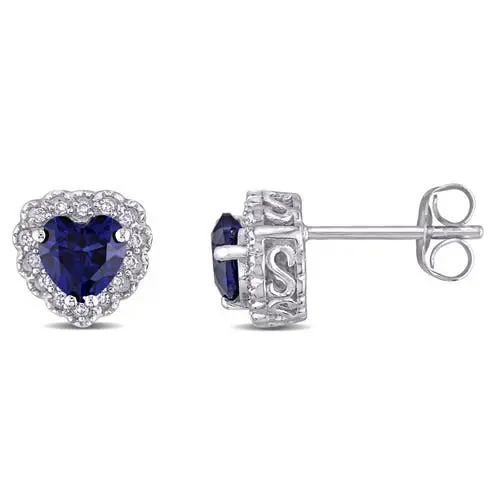 JULIANNA B. Sapphire And Diamond Heart Earrings - Lab-created Sapphire