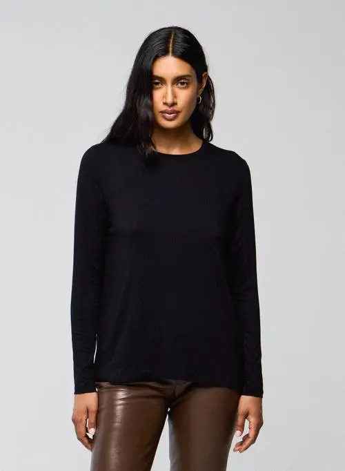 Majestic Filatures Soft Touch Long-sleeve Crewneck With Pleat - Noir