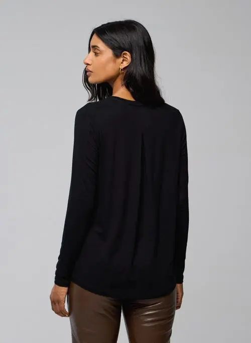 Majestic Filatures Soft Touch Long-sleeve Crewneck With Pleat - Noir