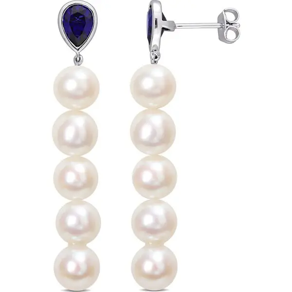 JULIANNA B. Pearl & Lab-created Blue Sapphire Linear Earrings - Lab-created Sapphire