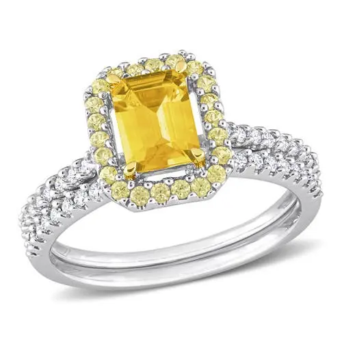 JULIANNA B. 14k White Gold Diamond And Yellow Bridal Ring Set - Sapphire