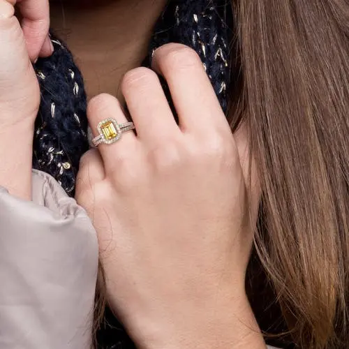 JULIANNA B. 14k White Gold Diamond And Yellow Bridal Ring Set