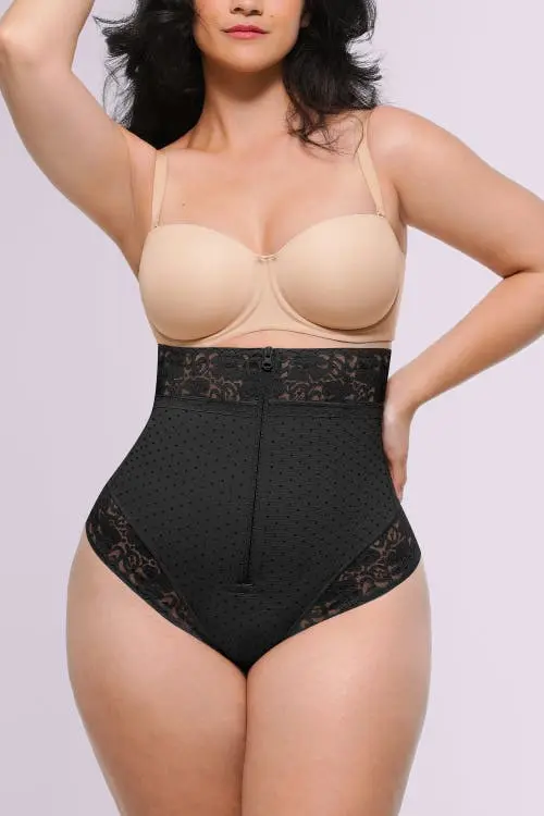 SHAPELLX Airslim High-waisted Polka Dot Shaping Thong - Classic Black