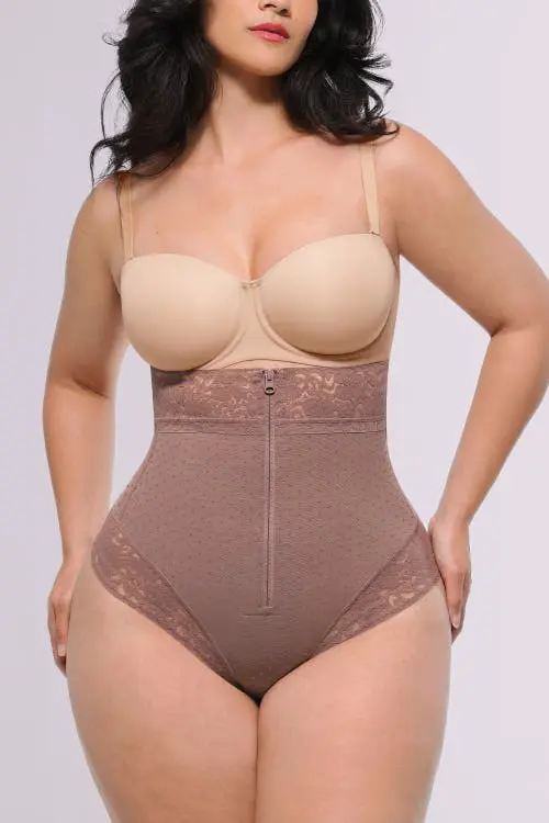 SHAPELLX Airslim High-waisted Polka Dot Shaping Thong - Warm Taupe
