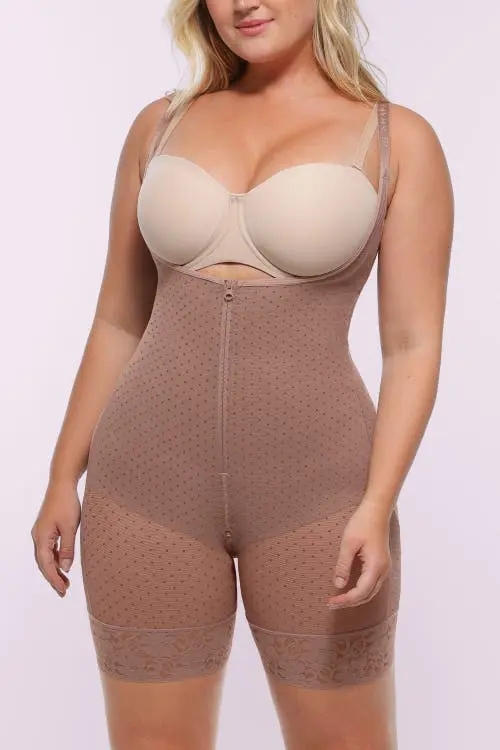 SHAPELLX Airslim Open Bust Polka Dot Bodysuit - Warm Taupe