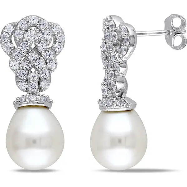 JULIANNA B. Stud Pearl And Sapphire Earrings - Cultured Pearl