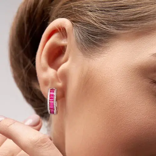 JULIANNA B. Hoop Earrings Sterling Silver With Ruby And White Sapphire